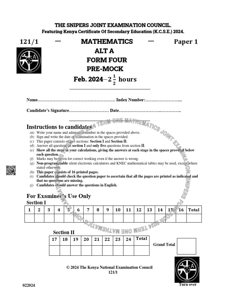 SNIPER MATHEMATICS PP1 QS | PDF | Area | Sphere