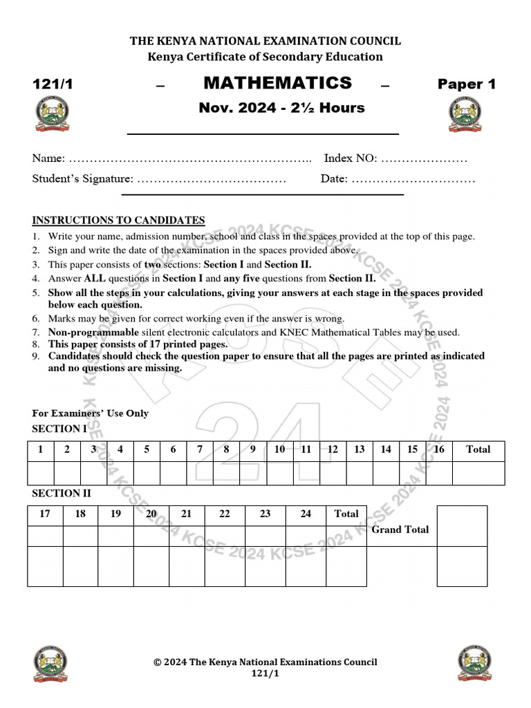 Kcse 2024 Math PP1 QS - Code 01 | PDF | Acceleration | Circle