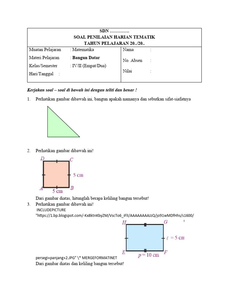 Soal PH Kelas 4 Semester 2 Bangun Datar | PDF