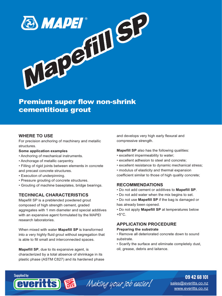 Mapefill SP: Precision Grouting Guide | PDF | Concrete | Cement