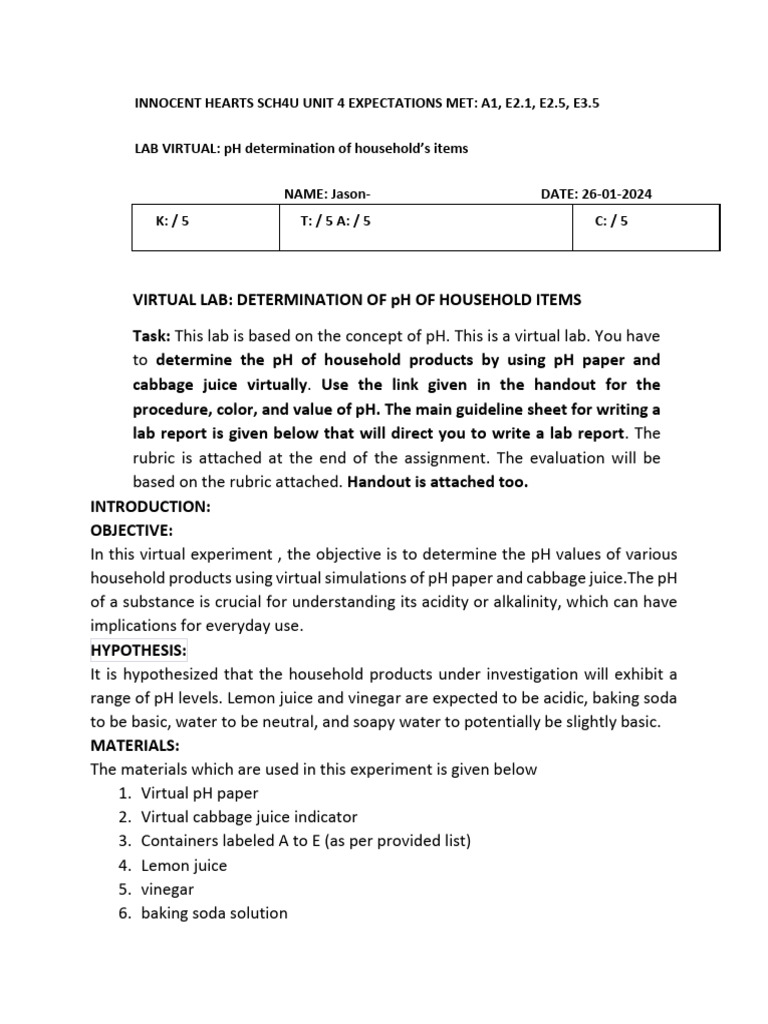 Chemistry Virtual Lab Guide | PDF | Ph