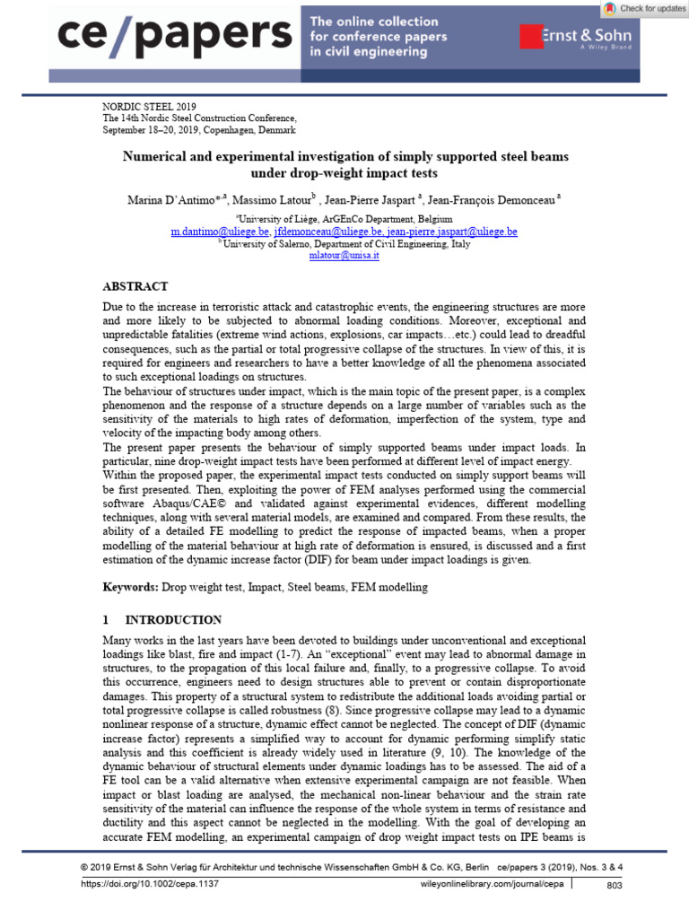 Ce Papers - 2019 - D'Antimo - Numerical and Experimental Investigation ...