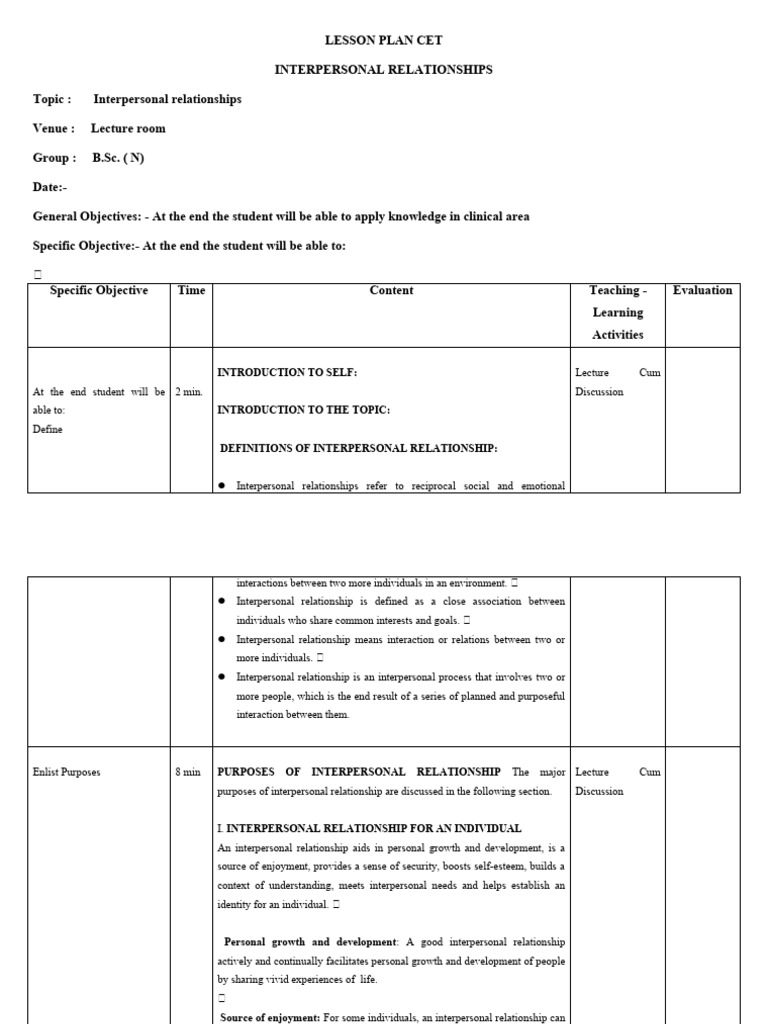 lesson plan CET | PDF | Interpersonal Relationships | Nursing