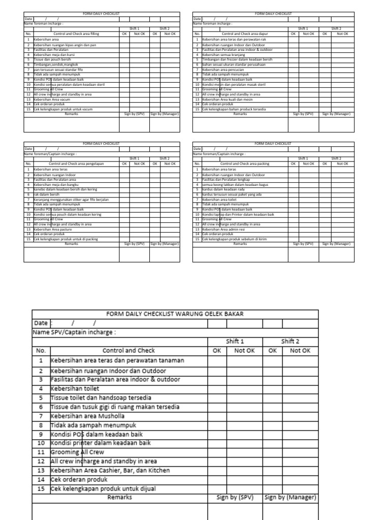 Form Daily Checklist | PDF