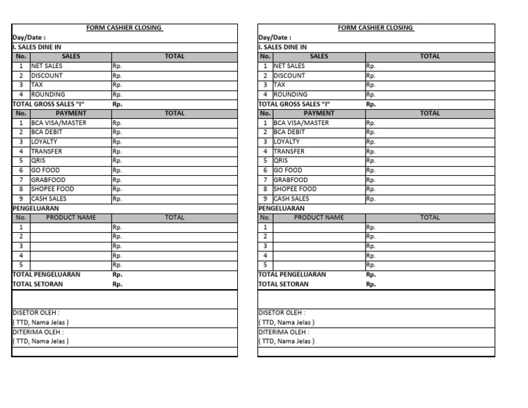 Form Cashier Closing | PDF