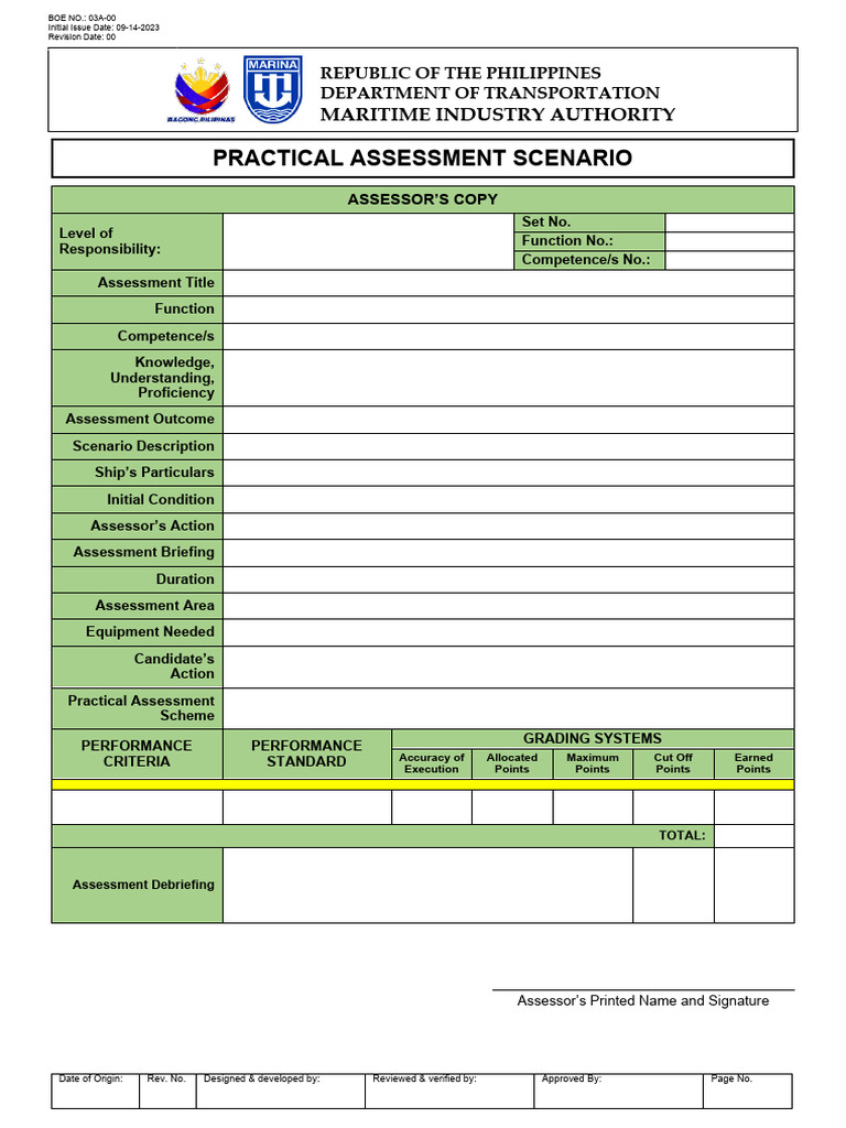 BOE 03A Practical Assessment Scenario Assessors | PDF