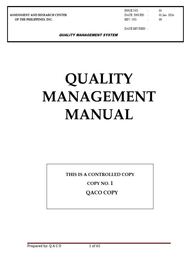 2024 Quality Management System Manual | PDF | Occupational Safety And ...