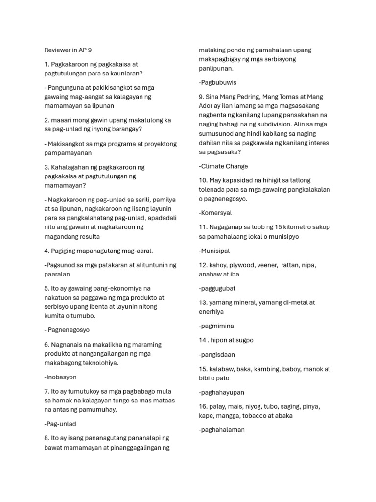 Reviewer in AP Long Test Q4 | PDF