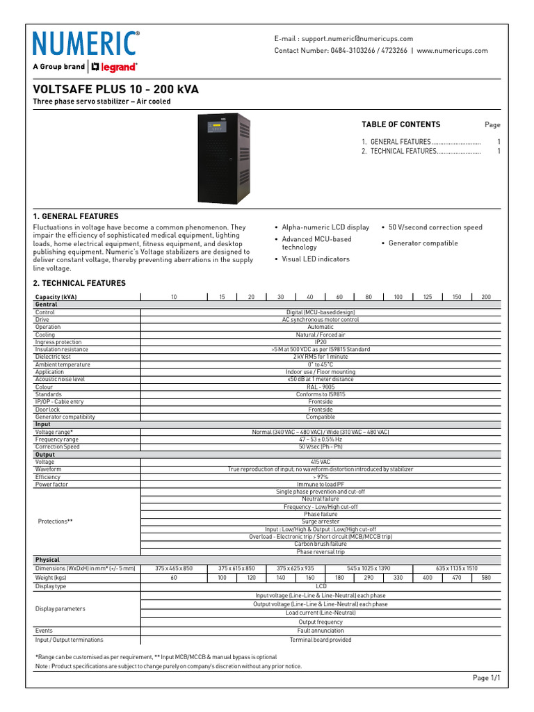 Servo 3ph Air Cooled Datasheet Final | PDF | Alternating Current | Electric Power