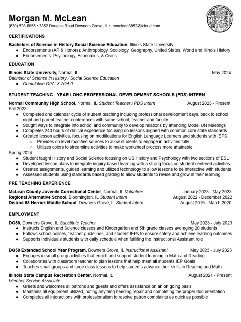 Morgan Mclean - Resume Two Page Professional 2 | PDF | Teachers ...