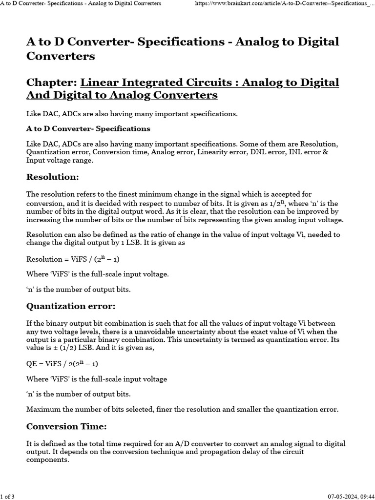 A To D Converter - Specifications - Analog To Digital Converters | PDF ... A To D Converter - Specifications - Analog To Digital Converters | PDF ...