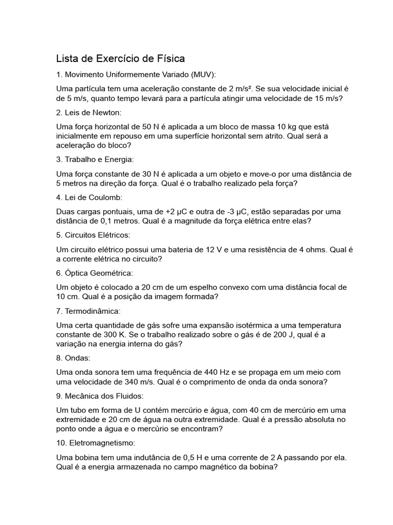 Lista de Exercício Leve | PDF