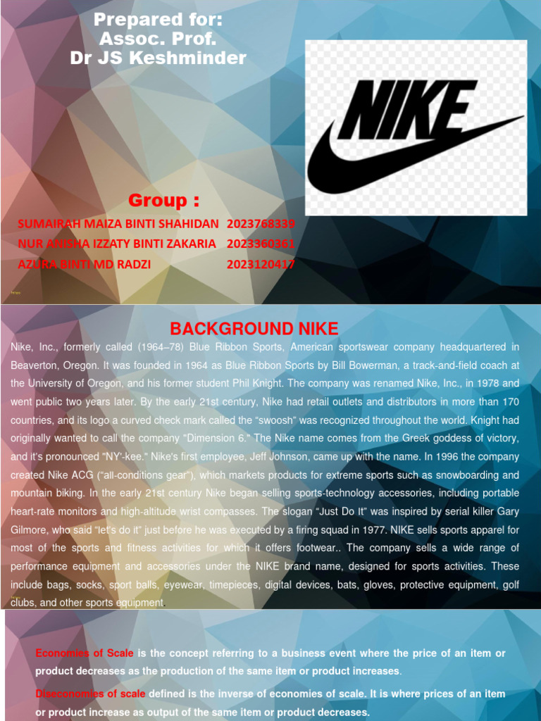 Eco745 Azura (2023120417) Slide Presentation Nike | PDF | Nike | Economies Of Scale