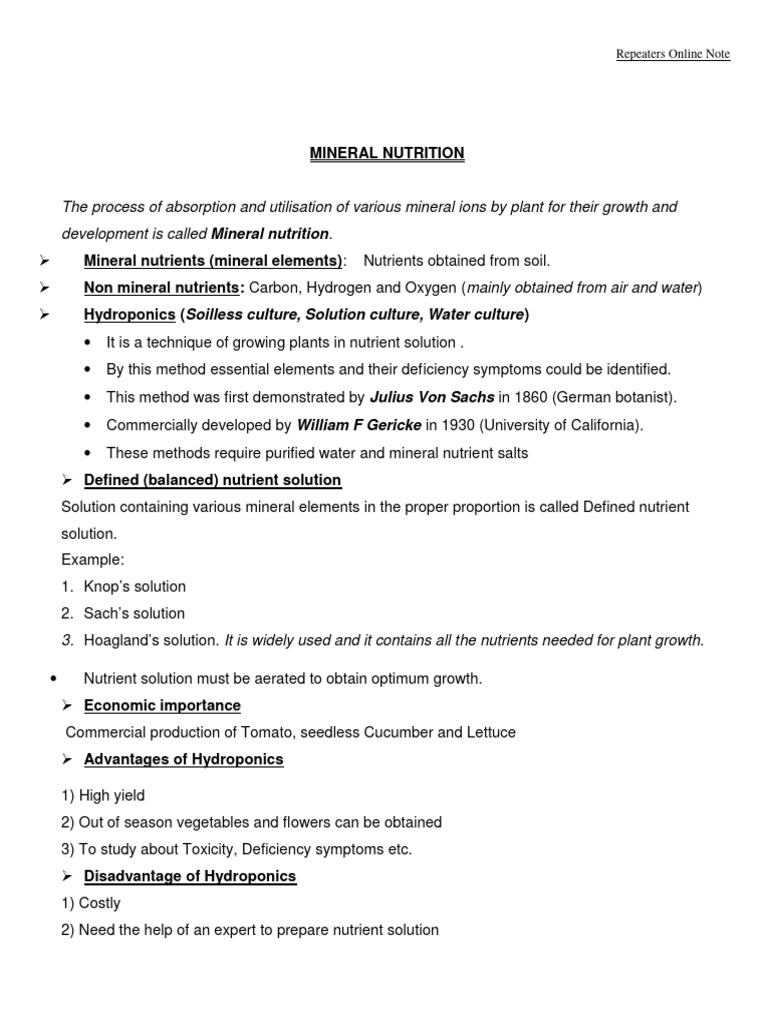 Mineral Nutrition | PDF | Hydroponics | Plant Nutrition Mineral Nutrition | PDF | Hydroponics | Plant Nutrition