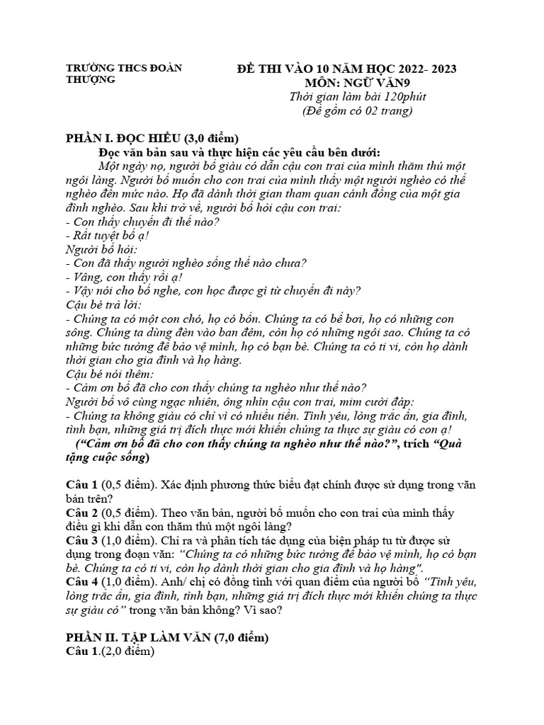 Trư NG THCS Đoàn Thư NG | PDF