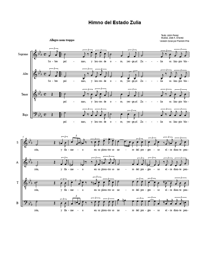 Himno Del Zulia Version Coral F.pire | PDF