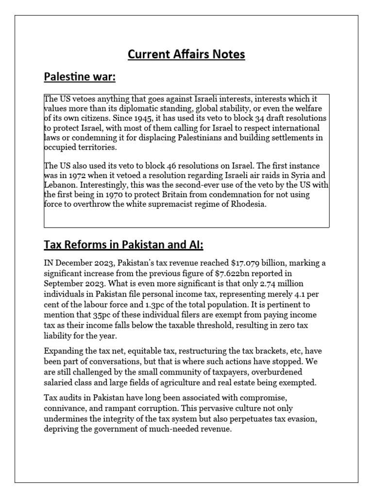 Current Affairs Notes | PDF | Taxes | Israel