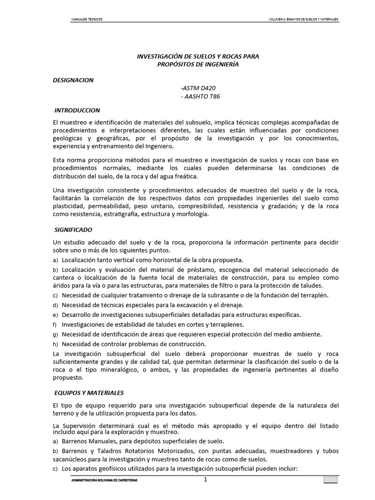Recolección de Muestras Suelos y Rocas para Ingeniería (ASTM D420 ...