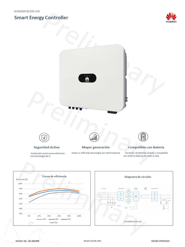 Huawei TDS SUN2000!8!10KTL-LC0 ES Preliminary | PDF | Electricidad de red | Energia electrica