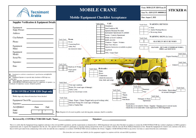 Mobile Crane Equipment Checklist Form | PDF