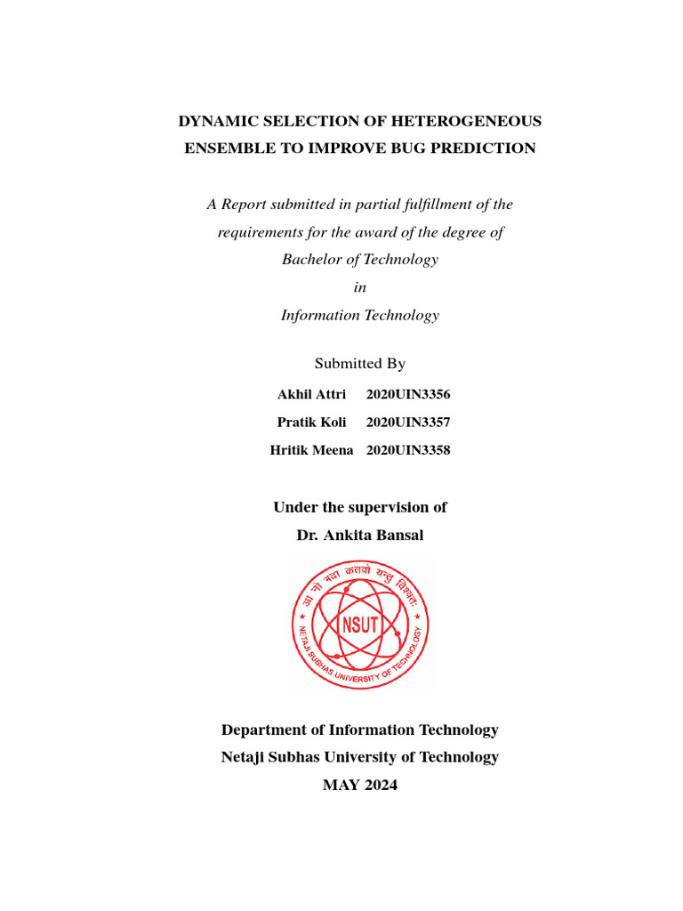 Dynamic Selection of Heterogenous Ensemble To Improve Bug Prediction | PDF | Reliability ...
