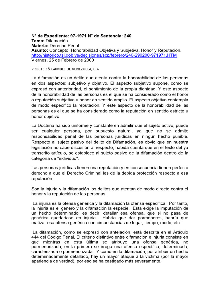 Difamacion y Daño Moral | PDF | Derecho penal | Libertad de expresión