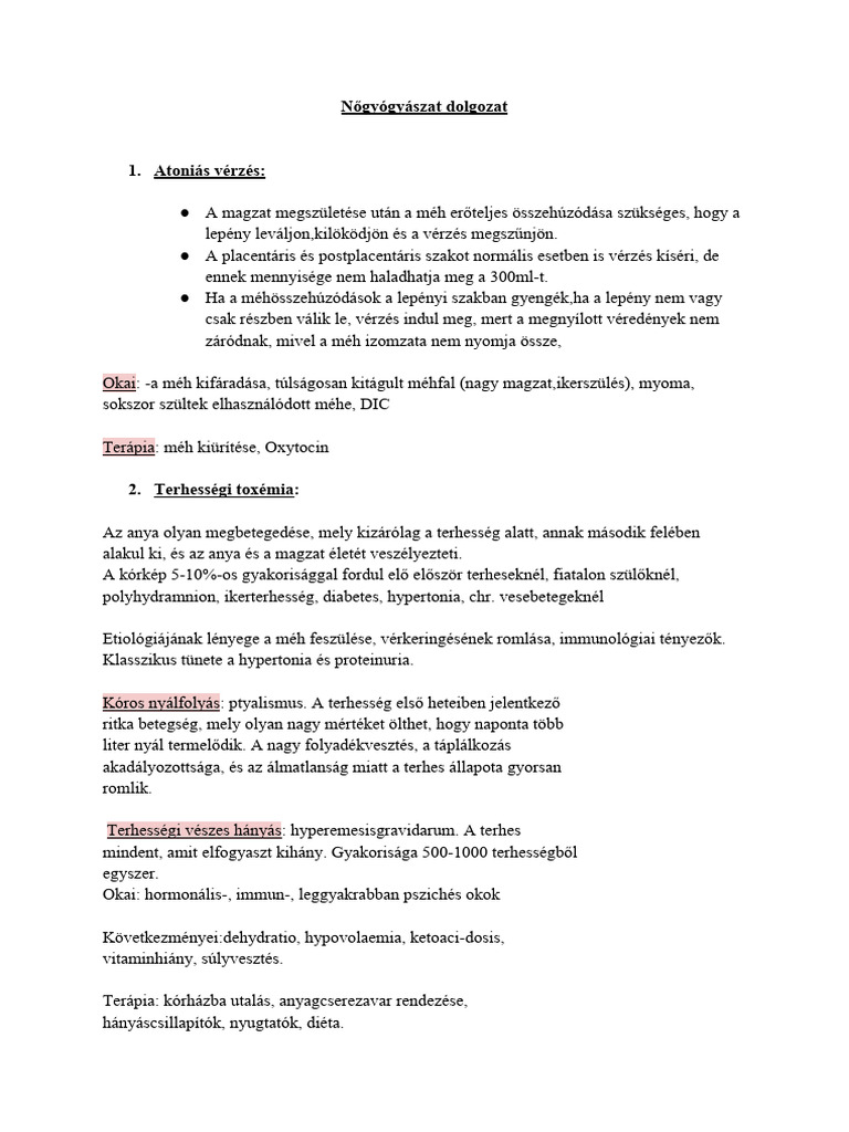 Nőgyógyászat Dolgozat | PDF