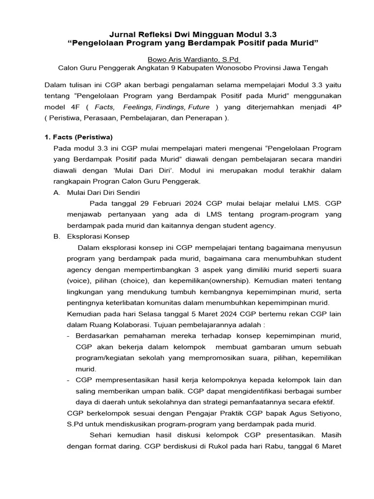 Jurnal Refleksi 4F Modul 3.3 | PDF