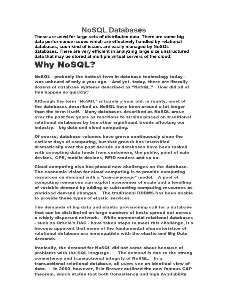 Unit 1 notes in NoSQL | PDF | No Sql | Databases
