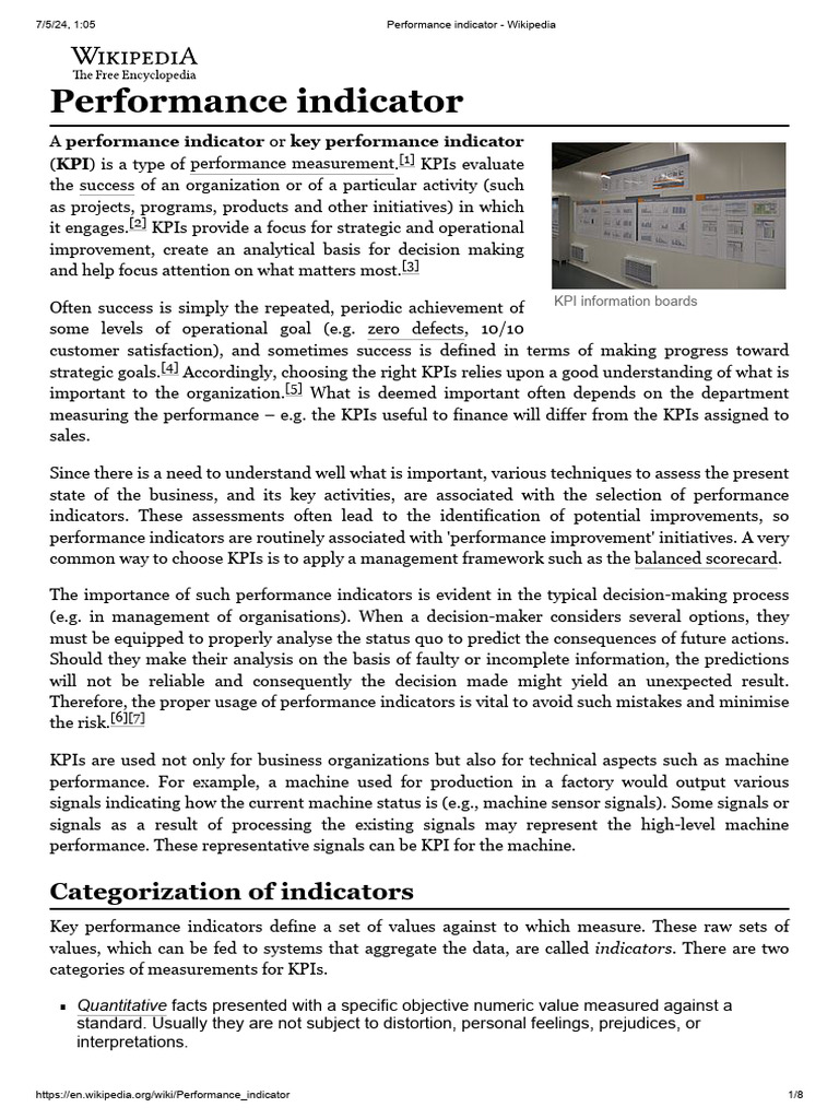 Performance Indicator - Wikipedia | PDF | Performance Indicator | Business