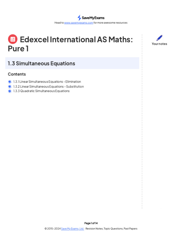 Simultaneous Equations | PDF | Equations | Quadratic Equation