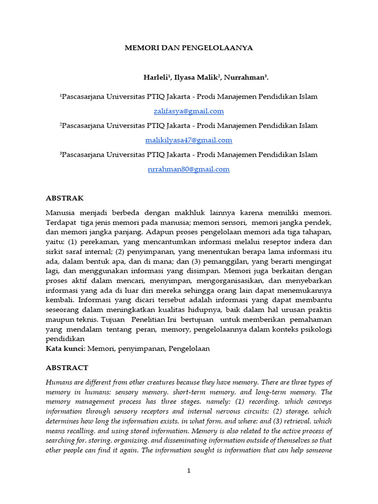 Pengelolaan Memori dalam Psikologi Pendidikan | PDF