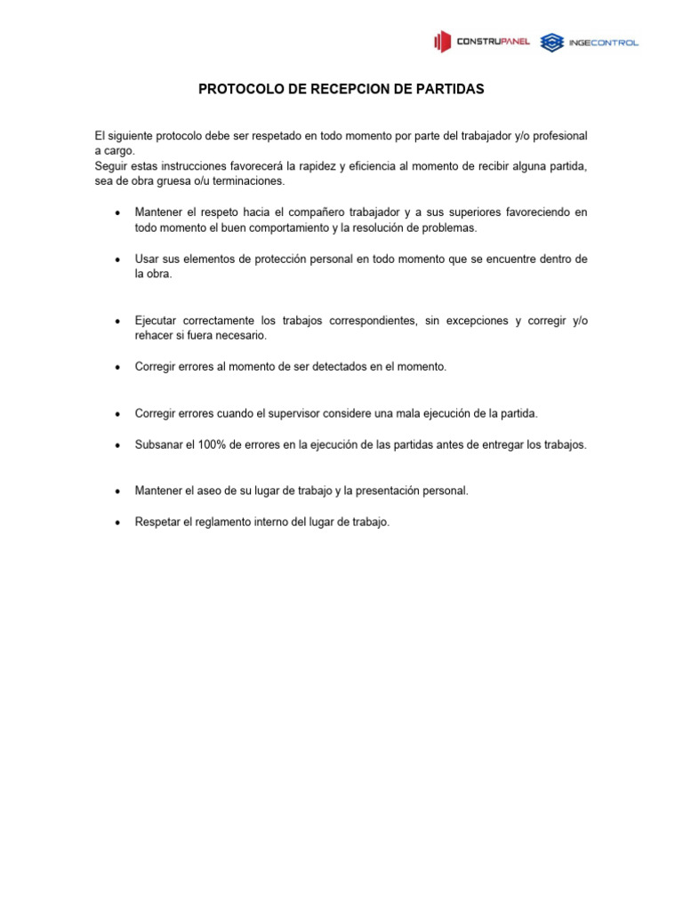 Protocolo de Recepcion de Partidas | PDF
