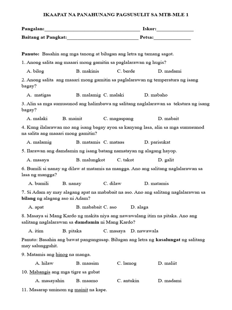 Q4-Periodical-Test-in-MTB-MLE-1 | PDF