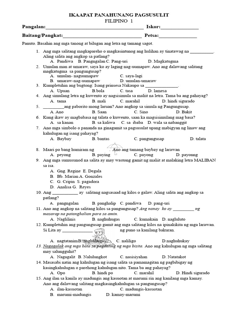 Q4 Periodical Test in FILIPINO 1 | PDF