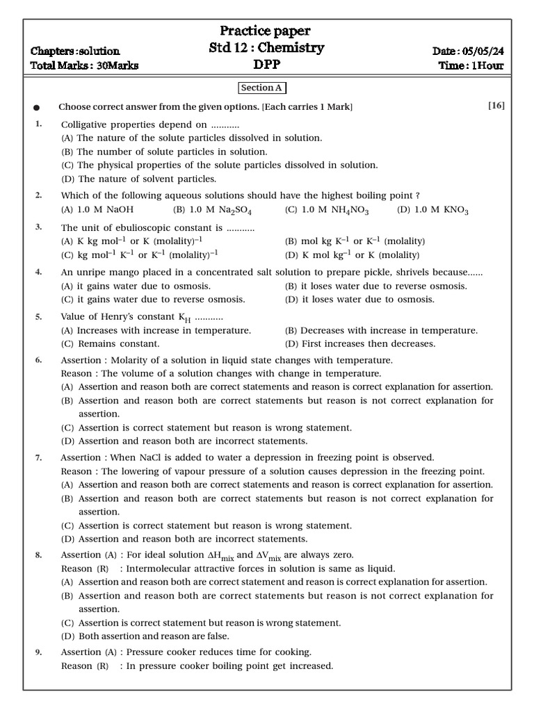 0 DPP D04-May-2024 | PDF | Chemistry | Physical Chemistry
