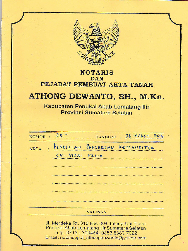 AKTE NOTARIS Pendirian CV | PDF