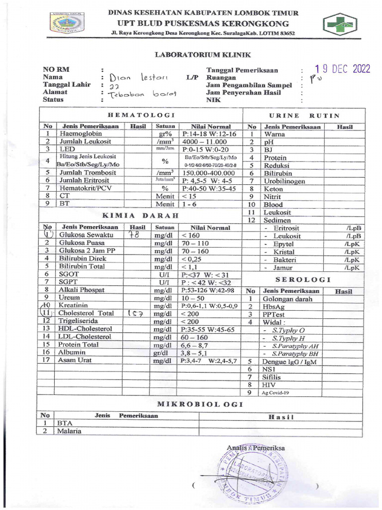 cek laboratorium | PDF