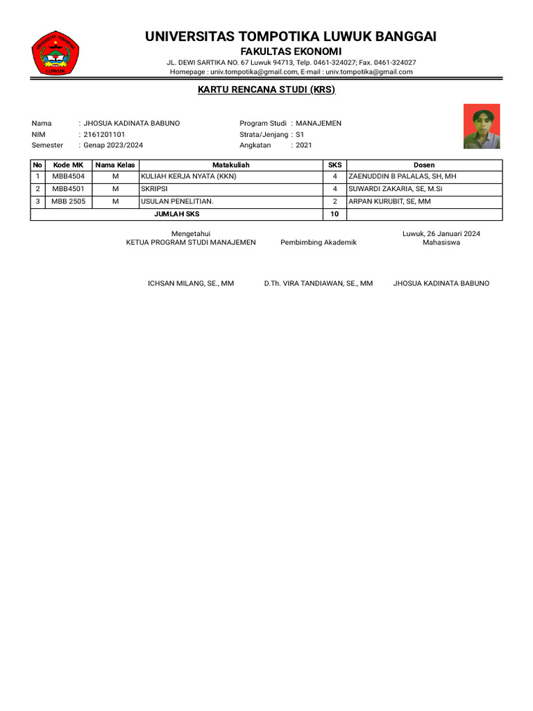 Cetak Kartu Rencana Studi - Portal Akademik | PDF