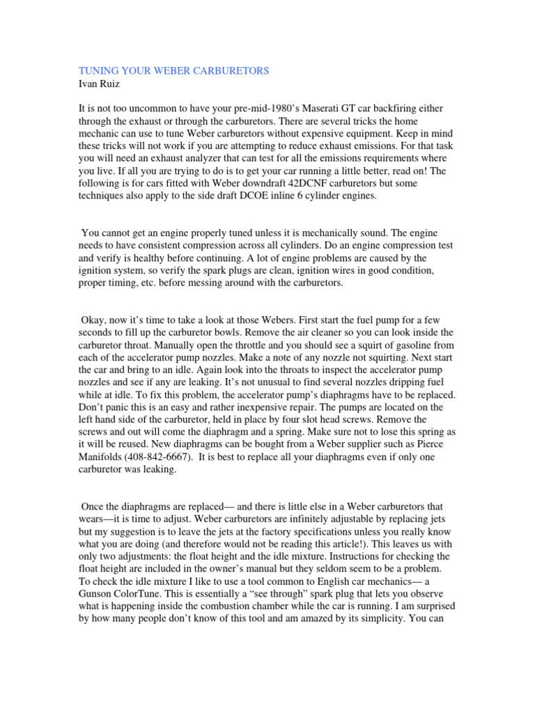 Tuning - Your - Weber - Carburetors 40DCNF | PDF | Carburetor | Throttle