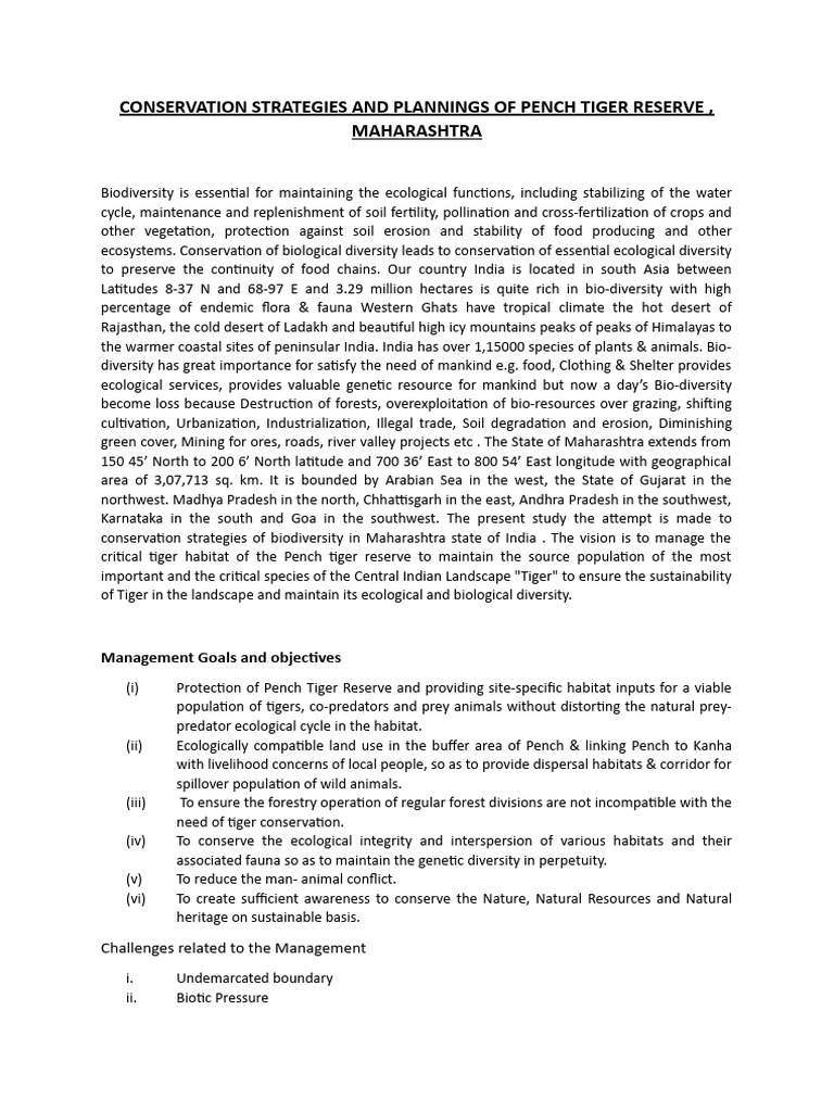 Conservation Strategies for Pench Reserve | PDF | Biodiversity ...