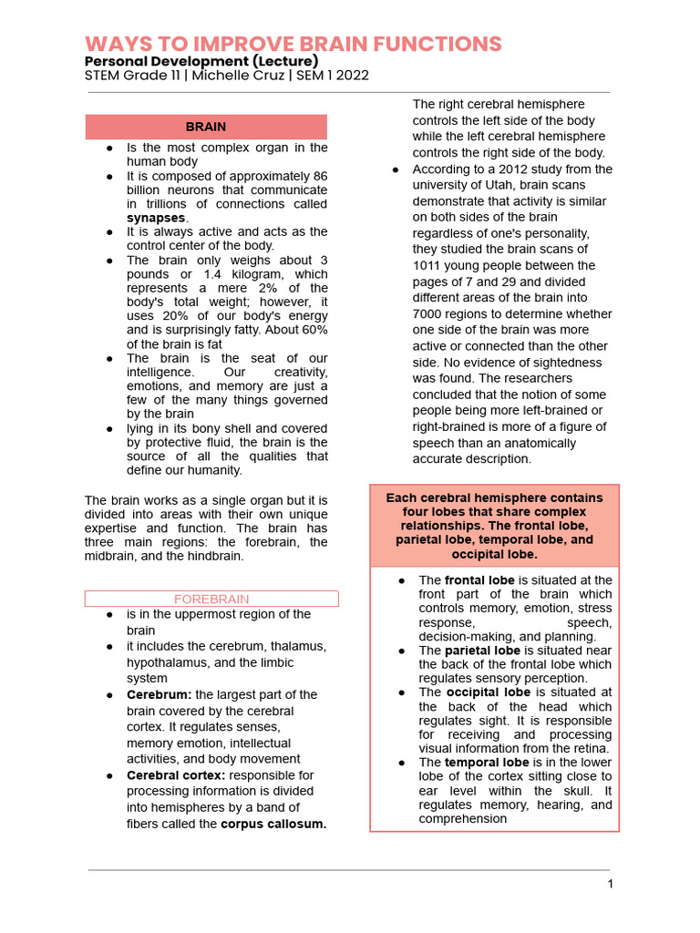 Ways To Improve Brain Functions | PDF | Cerebrum | Brain