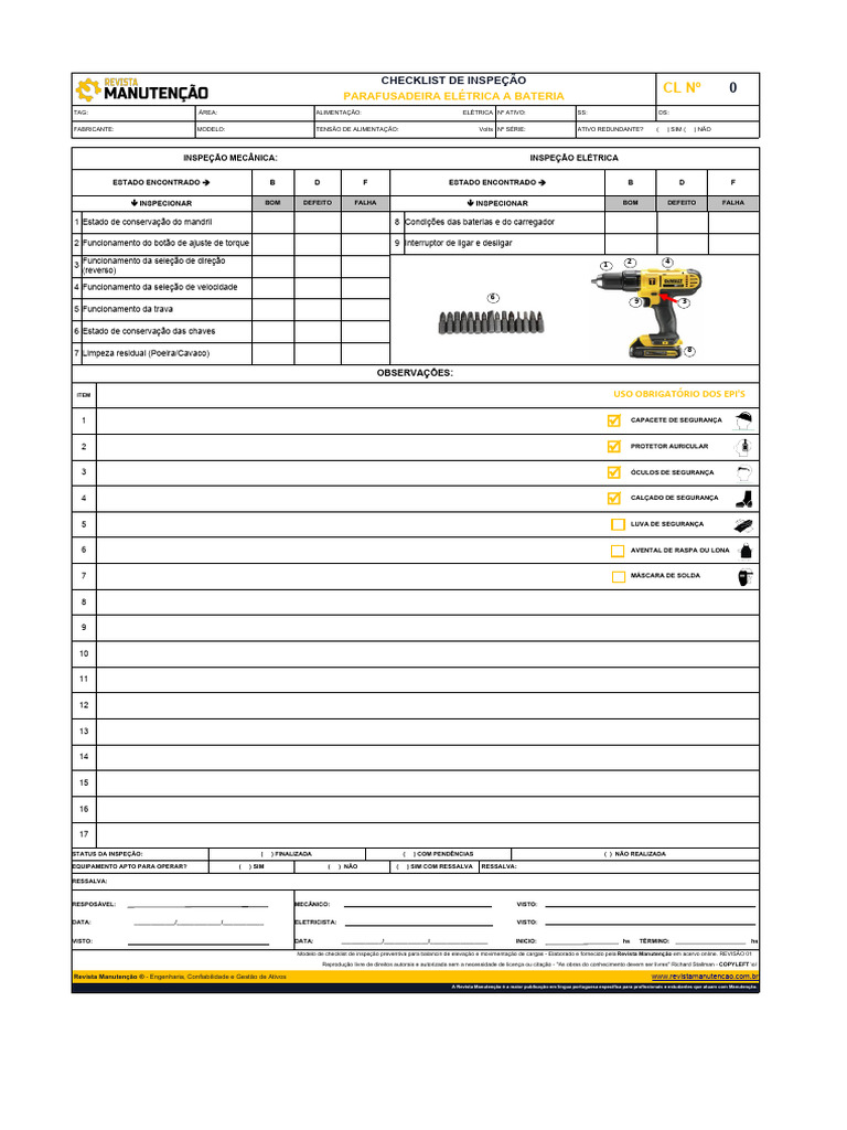 Checklist - Parafusadeira Elétrica A Bateria | PDF | Engenharia Elétrica