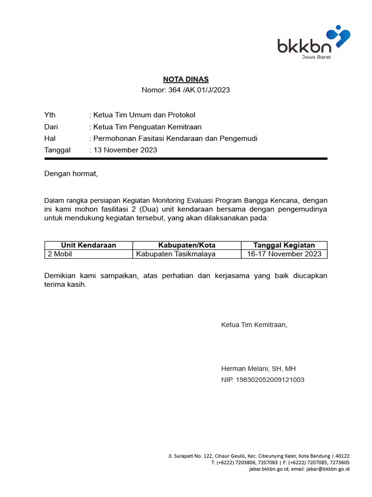 Nota Dinas Peminjaman-Mobil | PDF