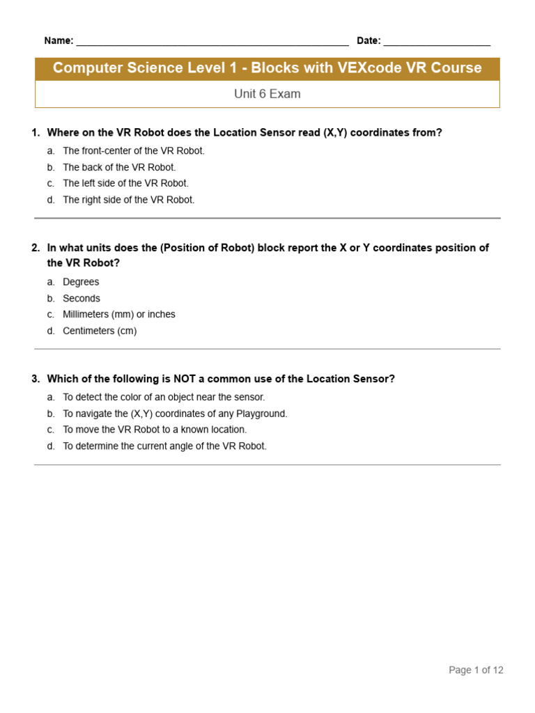 VR Blocks Unit 6 Exam | PDF | Robot | Robotics