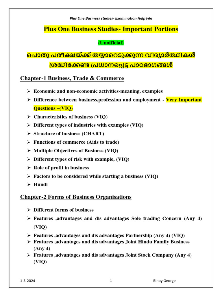 Plus One Business Studies Exam Guide | PDF | American Depositary ...