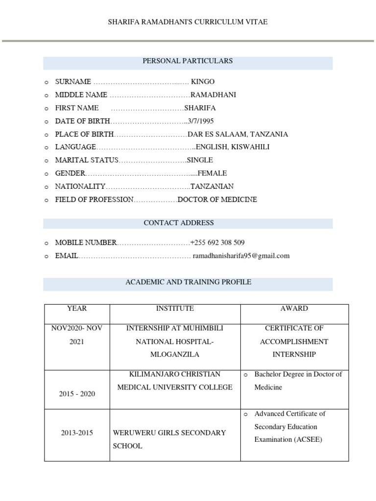 Medical Professional CV | PDF | Patient | Tanzania