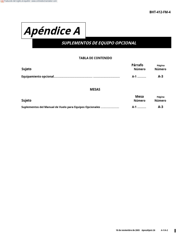 412 Ep Appendix A Optional Equipment Suppplements - En.es | PDF | Aviación | Aeronave