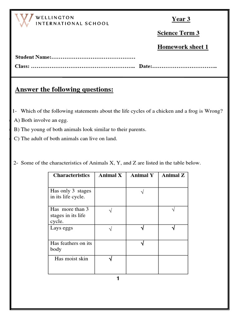 Year 3 Science Homework: Life Cycles | PDF | Chicken | Frog