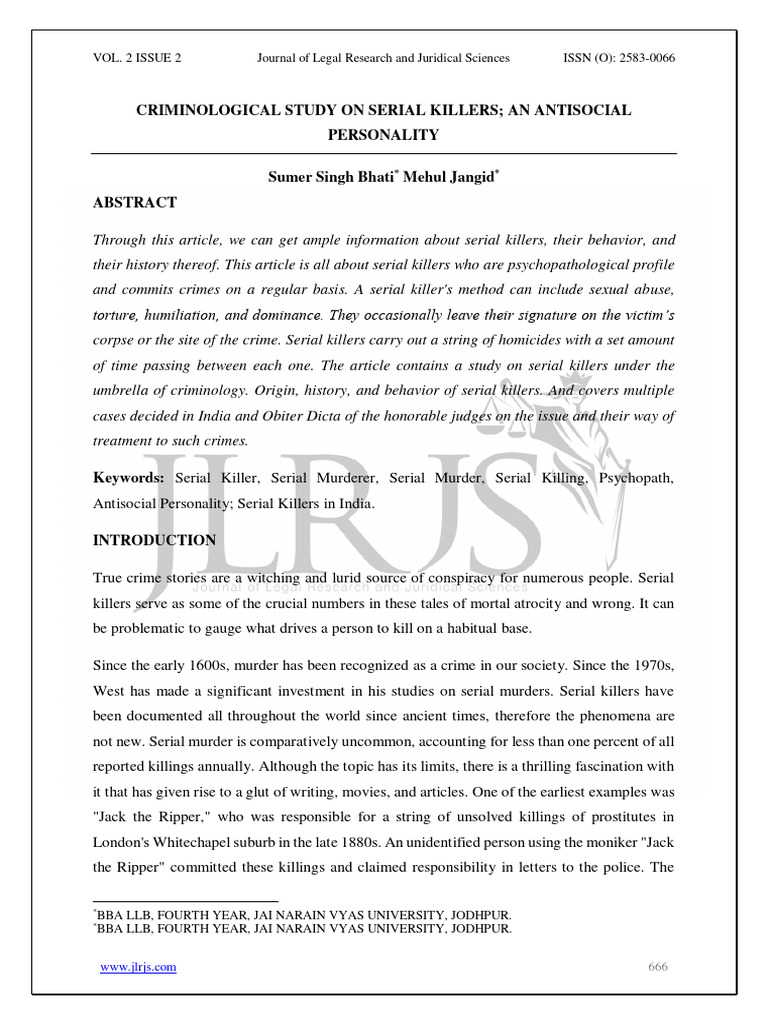 Criminology of Serial Killers | PDF | Serial Killer | Antisocial ...